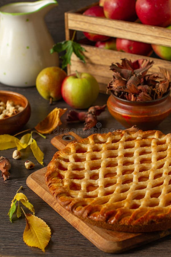 Autumn Fruit Pie on a Table Stock Image - Image of leaves, sweet: 231604611