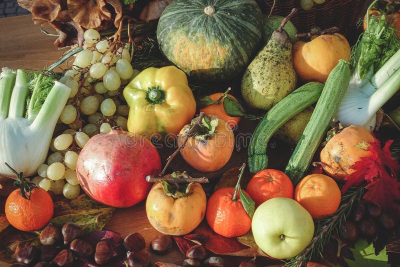 Autumn Fruits and Vegetables - Top View - Rustic Composition Stock ...