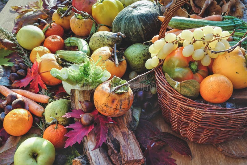 Autumn Fruits and Vegetables - Top View - Rustic Composition Stock ...