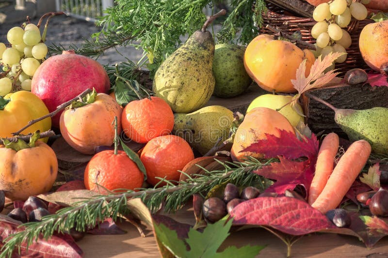 Autumn Fruits and Vegetables - Top View - Rustic Composition Stock ...