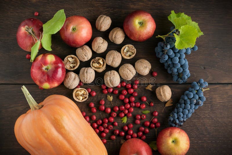 Autumn Fruits and Vegetables on a Wooden Table Stock Photo - Image of ...