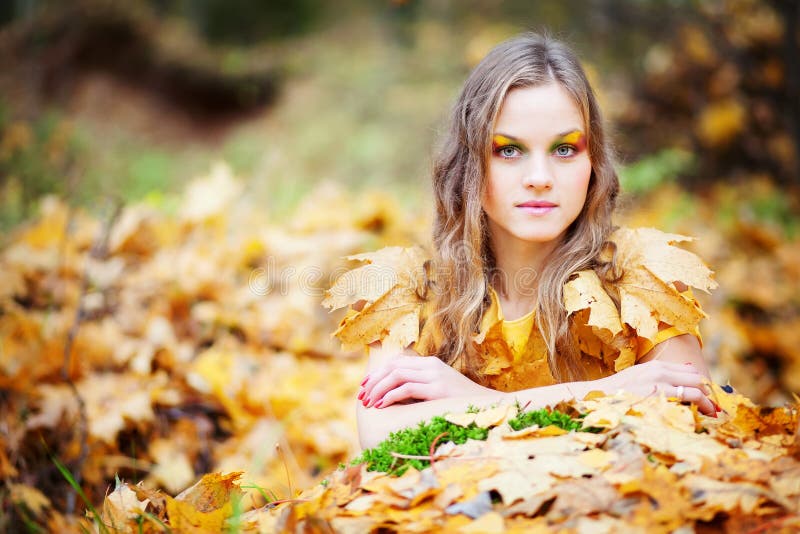 Autumn girl stock image. Image of adult, makeup, leaves - 34428231