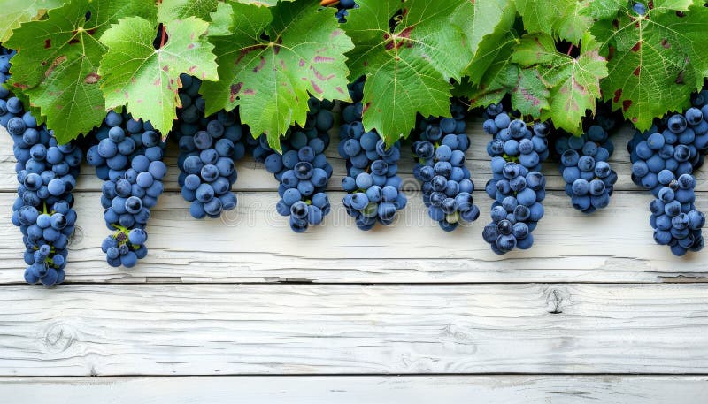 Autumn Grape Harvest Frame on White Wood Background for Text or Menu ...
