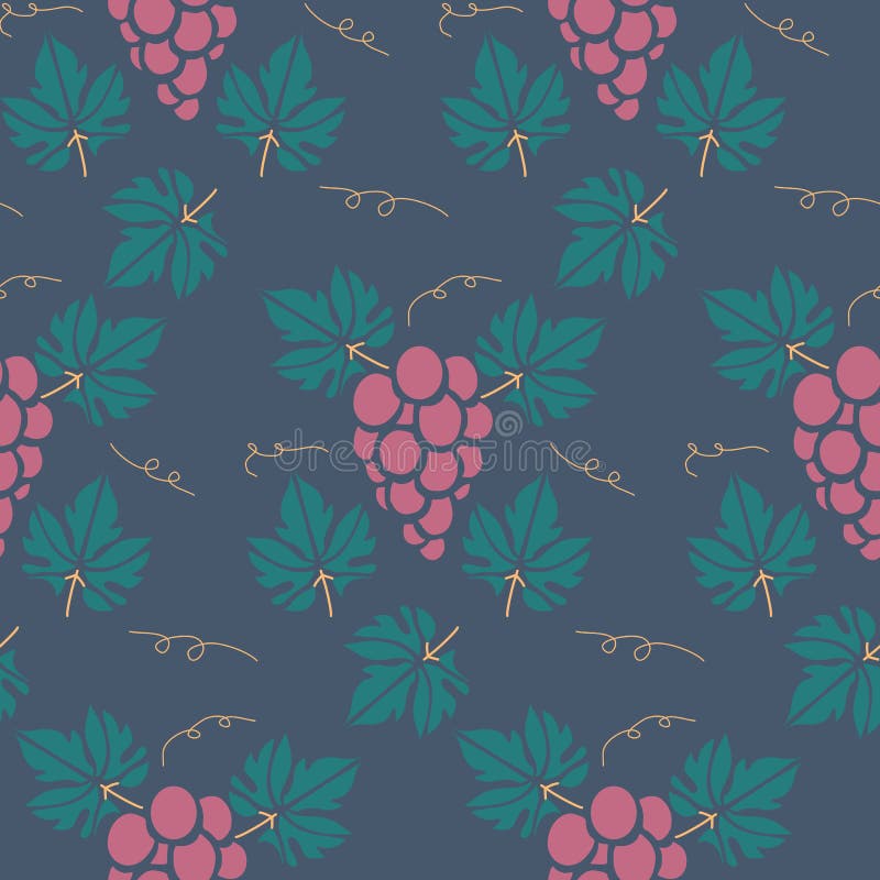 Autumn Grapes and Leaves, in a Seamless Pattern Design Stock Vector ...