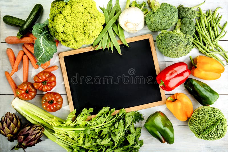 Autumn Green Vegetables Top View with Chalkboard Stock Photo - Image of ...