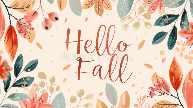 Autumn Greeting Card with Colorful Leaves and Text Hello Fall Stock ...