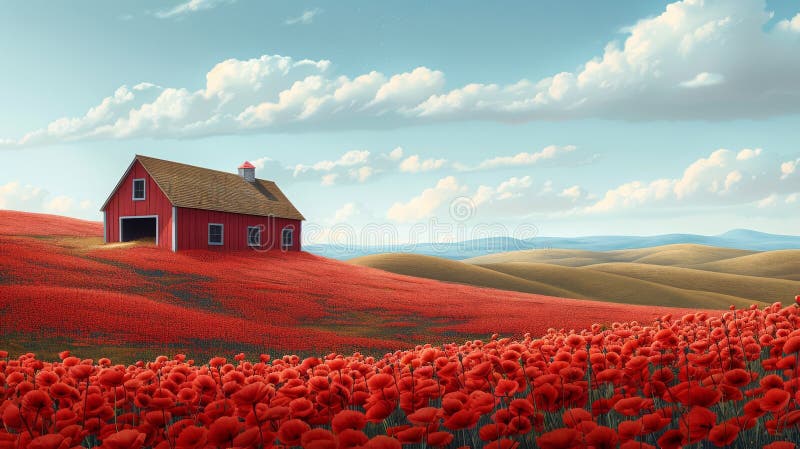 Autumn Harmony: Red Barn in Open Field Stock Photo - Image of scenic ...