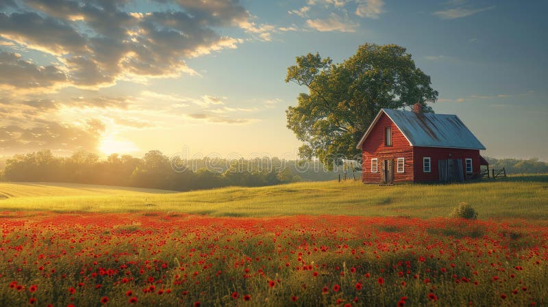 Autumn Harmony: Red Barn in Open Field Stock Photo - Image of ...