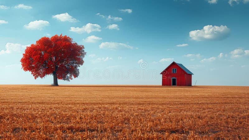 Autumn Harmony: Red Barn in Open Field Stock Image - Image of ...