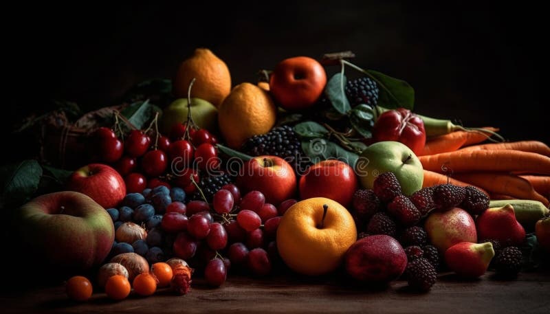 Autumn Harvest a Basket of Multi Colored Fruit and Vegetables Generated ...