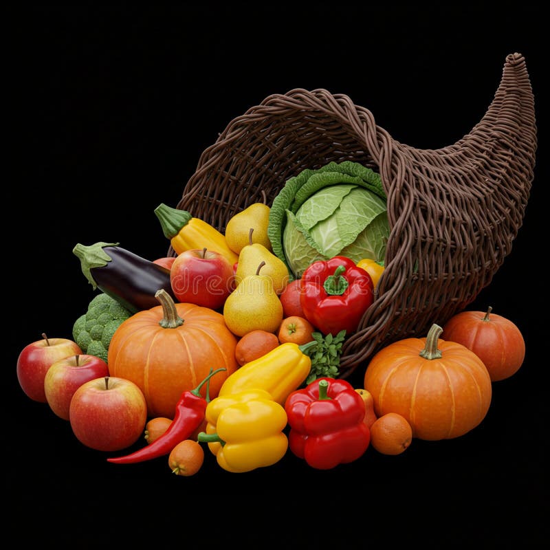 Autumn Harvest Cornucopia: Vibrant Vegetables and Fruits in Rustic ...