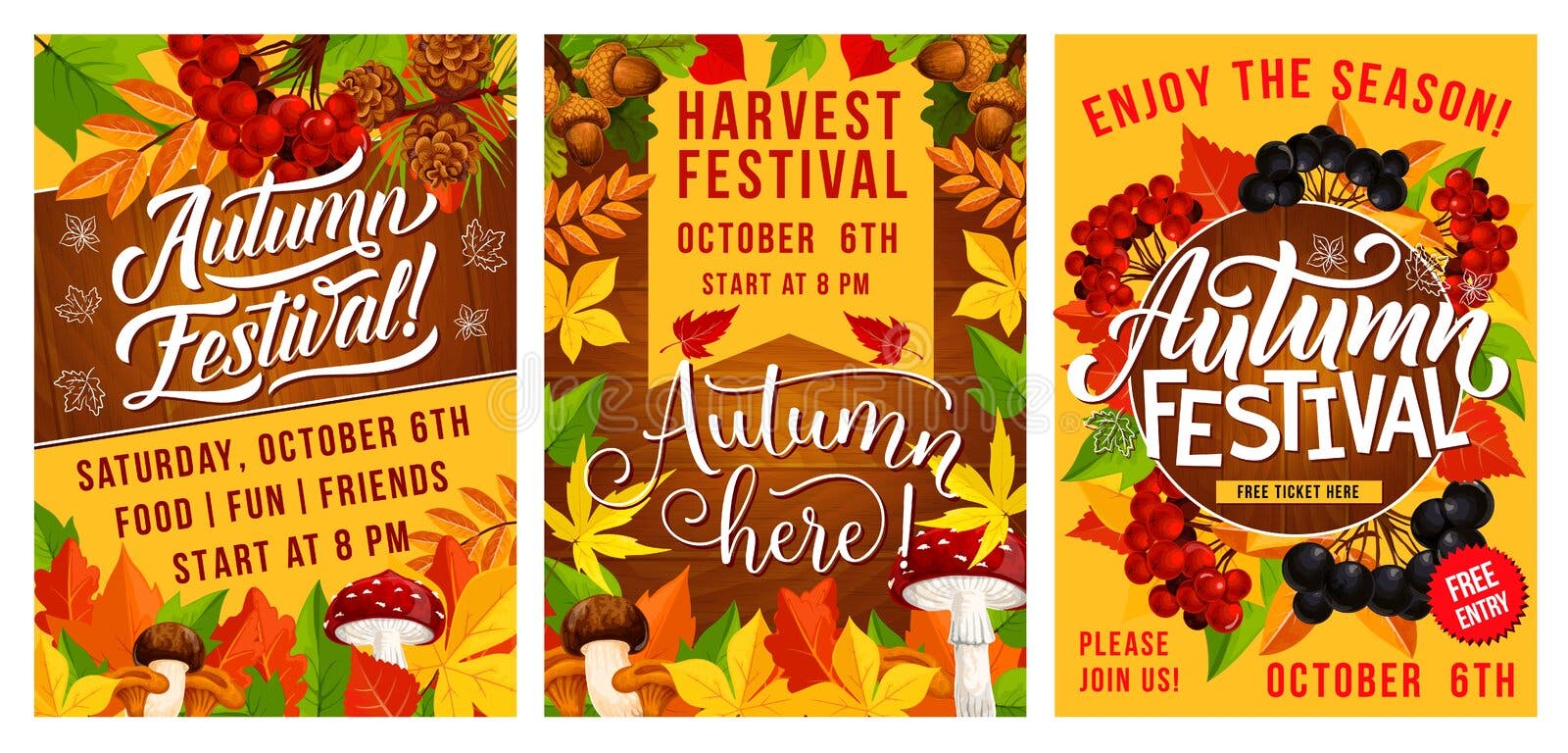 Fall Festival Poster Of Autumn Harvest Template Stock Vector