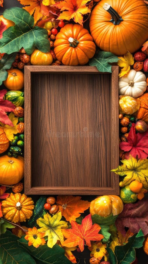 Autumn Harvest Frame with Pumpkins and Colorful Leaves Stock Photo ...