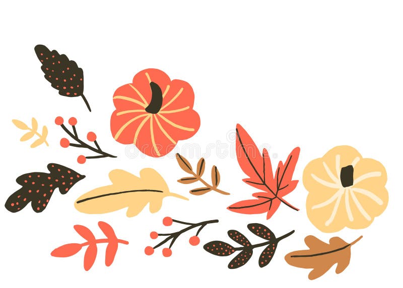 Autumn Harvest Illustration Set, Pumpkin and Fall Leaf, Red Berries ...
