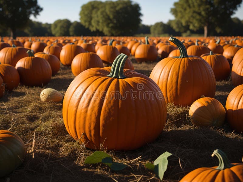 Autumn Harvest Pumpkin Plantations. Landscape of Pumpkin Field Stock ...