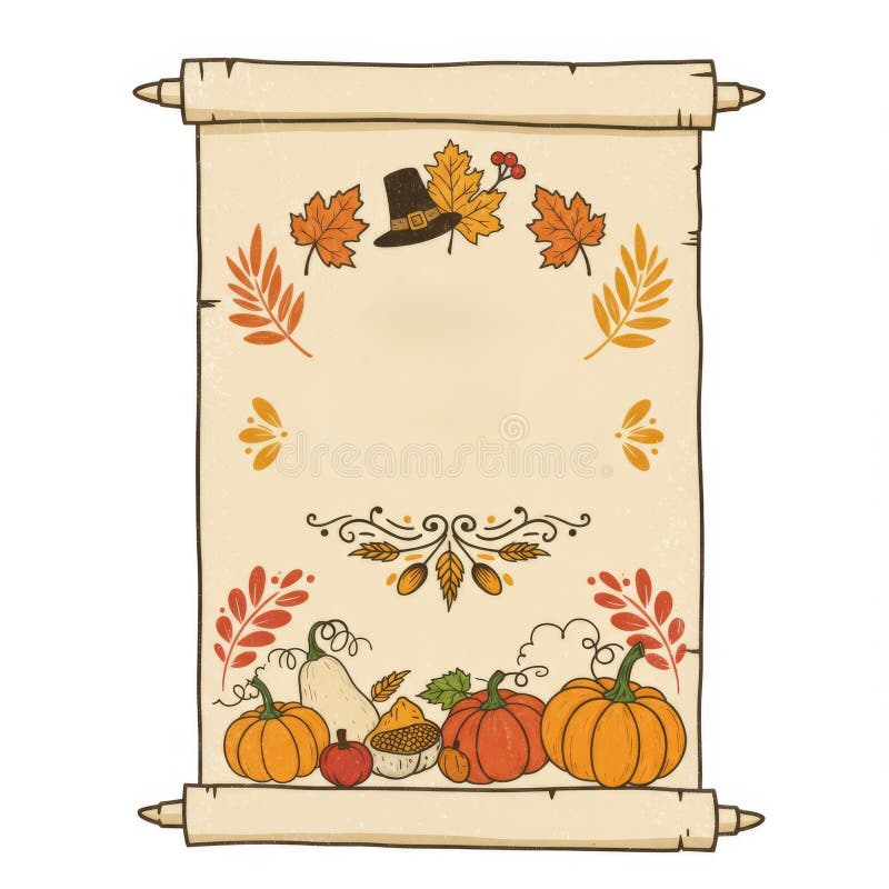 Autumn Harvest Scroll Design with Pumpkins and Leaves Stock ...