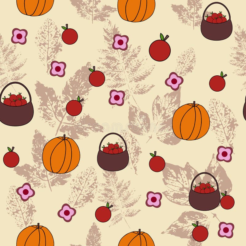 Autumn Harvest Seamless Pattern. Vector Illustration, Warm Fall Stock ...