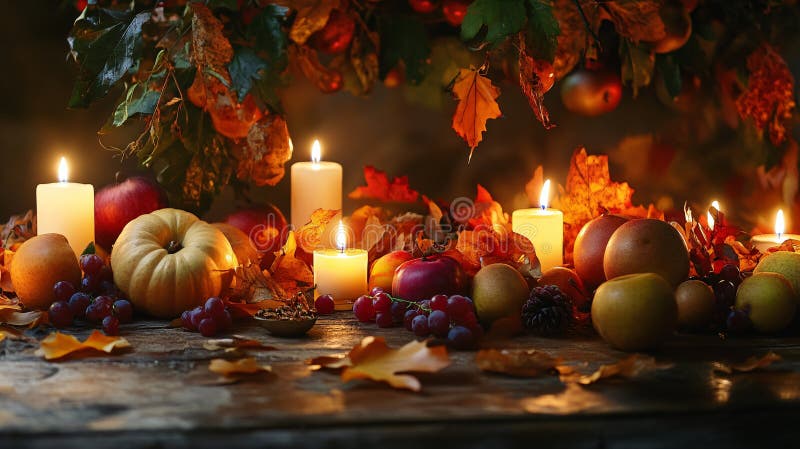 Autumn Harvest Table Setting with Candles and Fall High Quality Image ...