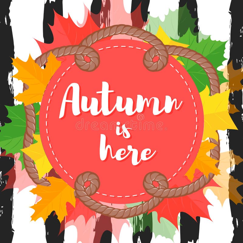 Autumn is Here - Fall Typography Quotes with Autumns Elements. Vector ...