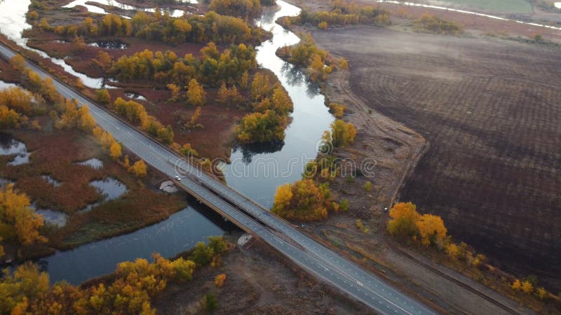 Autumn, Highway, Bridge Over the River Stock Image - Image of fall ...