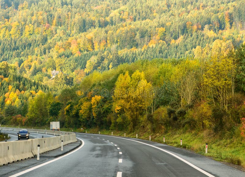 Autumn Highway among the Trees Stock Image - Image of scene, scenics ...