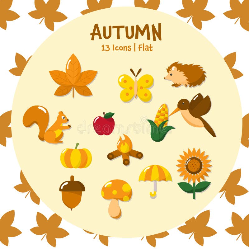 Autumn Holiday Icon Set Over Star Leaves Stock Illustration ...