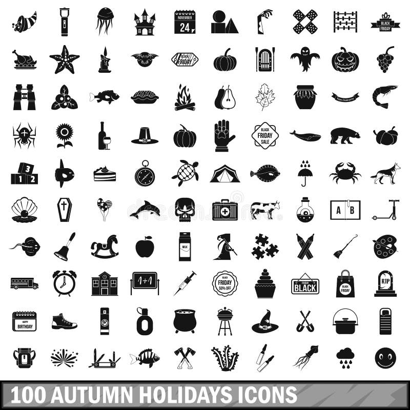 100 Autumn Holidays Icons Set, Simple Style Stock Vector - Illustration ...