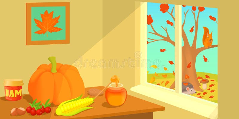 Autumn Horizontal Banner, Cartoon Style Stock Vector - Illustration of ...