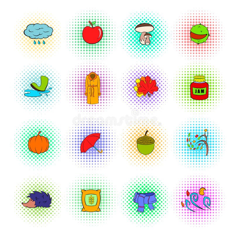 Autumn Icons Set, Pop-art Style Stock Vector - Illustration of chestnut ...
