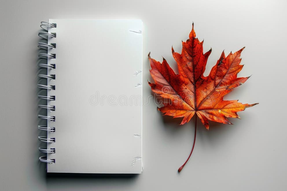 Autumn Inspiration: Maple Leaf on Blank Notebook Stock Photo - Image of ...