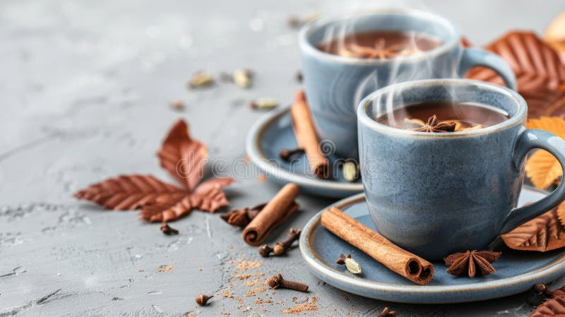 Autumn-Inspired Cinnamon Spiced Tea in Blue Ceramic Cups Stock Image ...