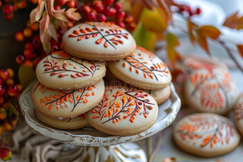 Autumn-inspired Decorated Cookies on Display Stock Illustration ...