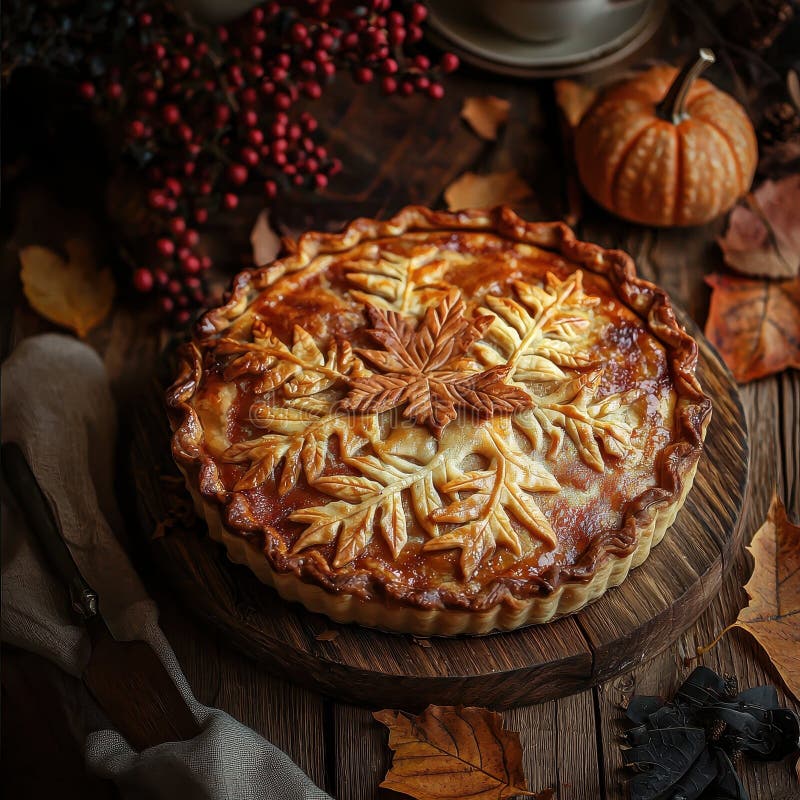 Autumn-inspired Pie with Intricate Leaf-shaped Crust Design Stock Photo ...