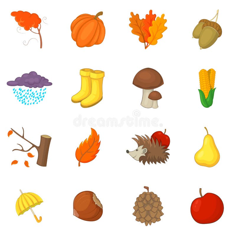 Autumn Items Icons Set, Cartoon Style Stock Vector - Illustration of ...