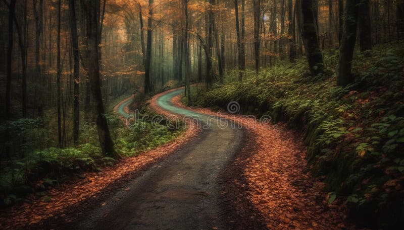 Autumn Journey on Winding Road through Vibrant Wilderness Generated by ...