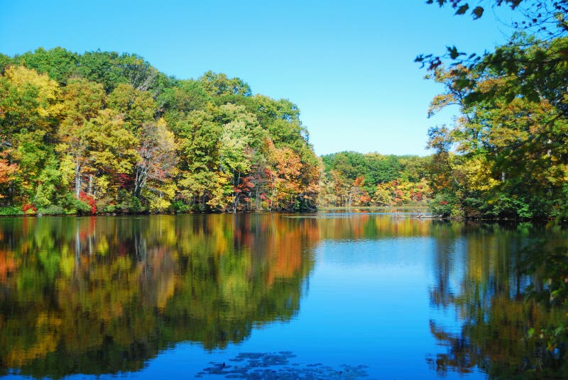 Autumn lake panorama stock image. Image of campground - 2170261