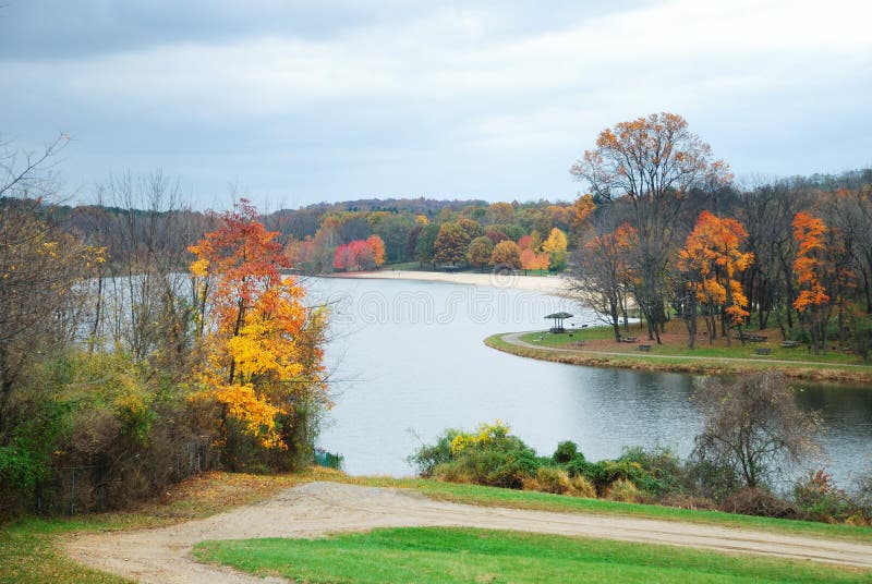 Autumn lake panorama stock image. Image of campground - 2170261