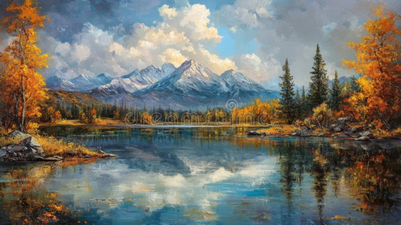 Autumn Lake Mountain Reflections Peaceful Landscape Scene Stock ...