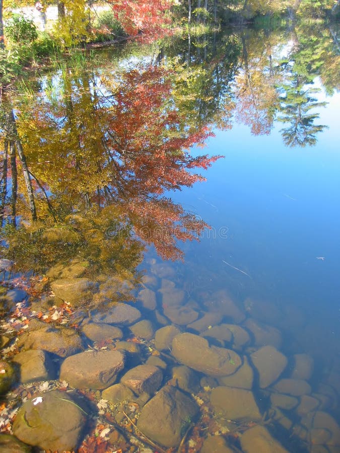 Autumn Lake Reflection with a Canoe Stock Image - Image of green, fall ...
