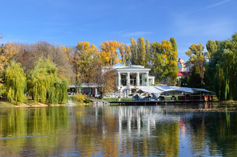 Autumn Lake with a Restaurant Stock Photo - Image of fall, terrace ...