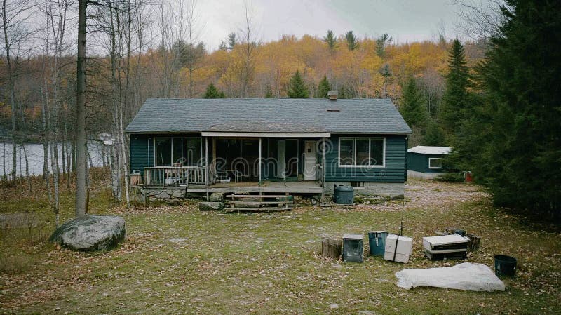 Autumn Lakefront Cabin, Fall Foliage, Rural Property, Storage Stock ...