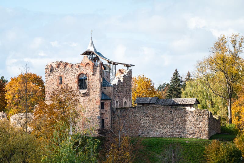 Medieval Castle from Above, Bauska Town Aerial Panorama with Medieval ...