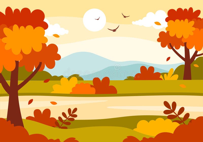 Autumn Landscape Background Vector Illustration with Mountains, Fields ...