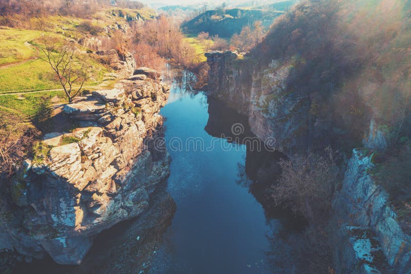 Beautiful Cliffs Along the Mountain River Stock Photo - Image of ...