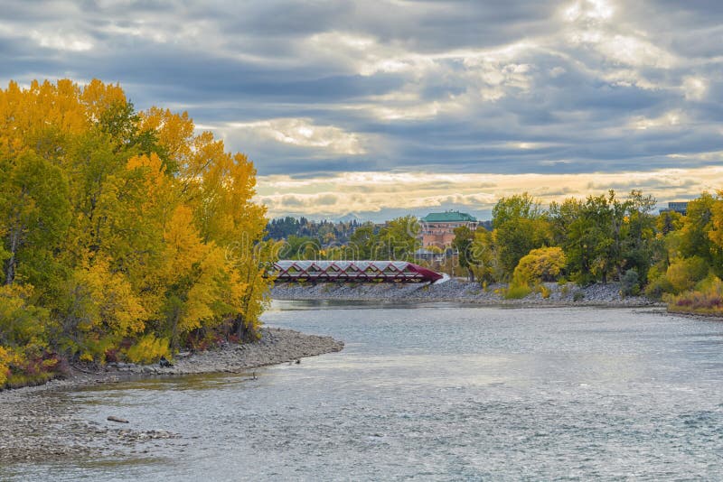 Autumn Landscape of the Bow River in Downtown Calgary with the Peace ...