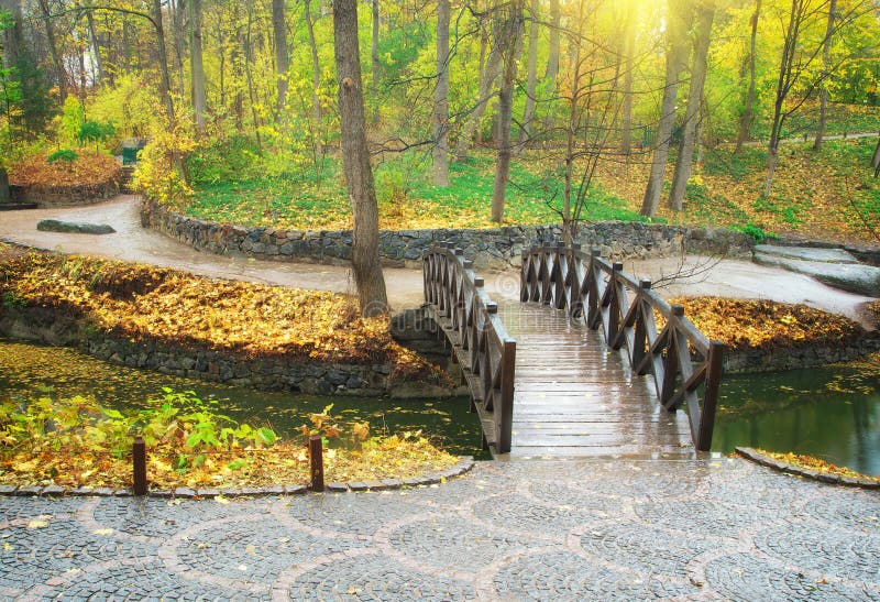 Bridge in autumn park stock photo. Image of path, park - 54640508