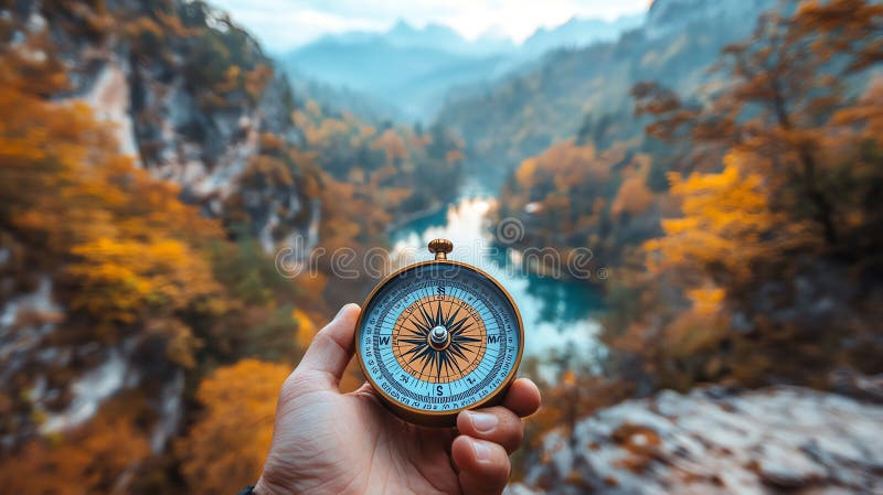 Autumn Landscape Compass Illustration Stock Image - Image of view ...