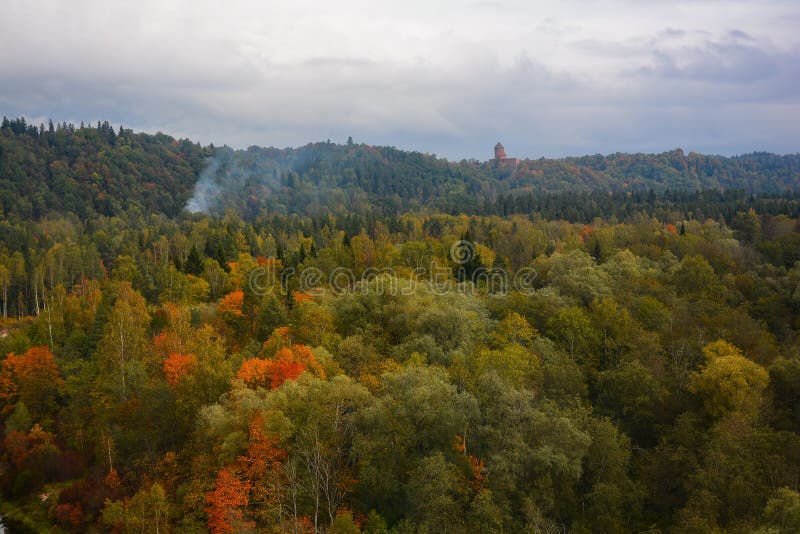 Autumn Landscape on Cool, Cloudy Day. Panoramic View of Leaf Fall ...