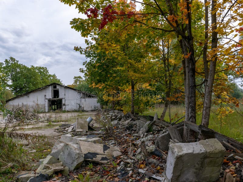 Autumn Landscape with Demolition of the Building, Destroyed Building ...