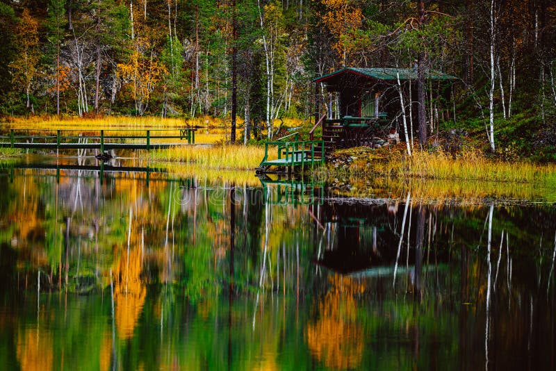 Autumn Landscape. Fall Colors Reflection in Lake in Finland Stock Image ...